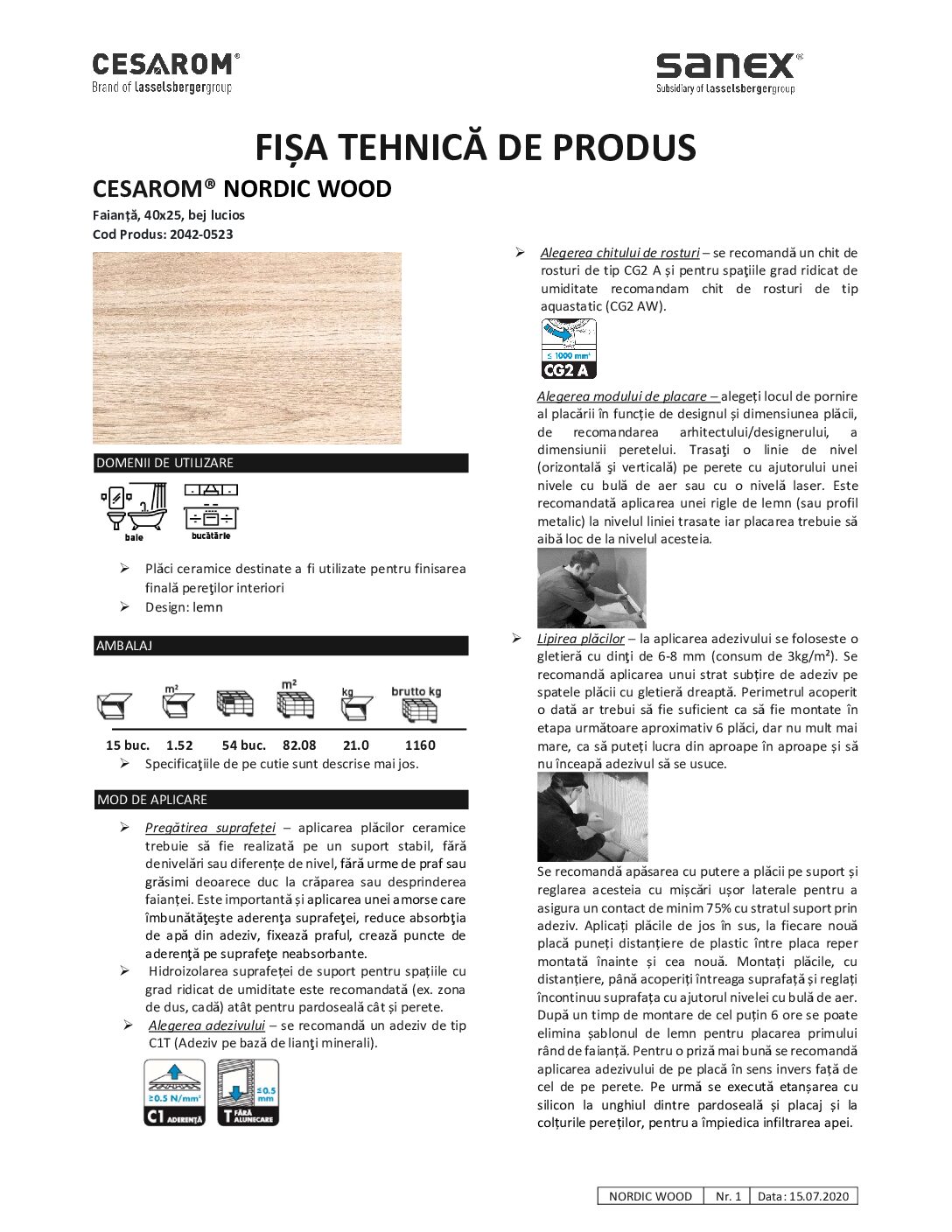 Cesarom Faianta Nordic Wood Bej, Lucios, Interior, 25.2 x 40.2 cm, 2042 ...